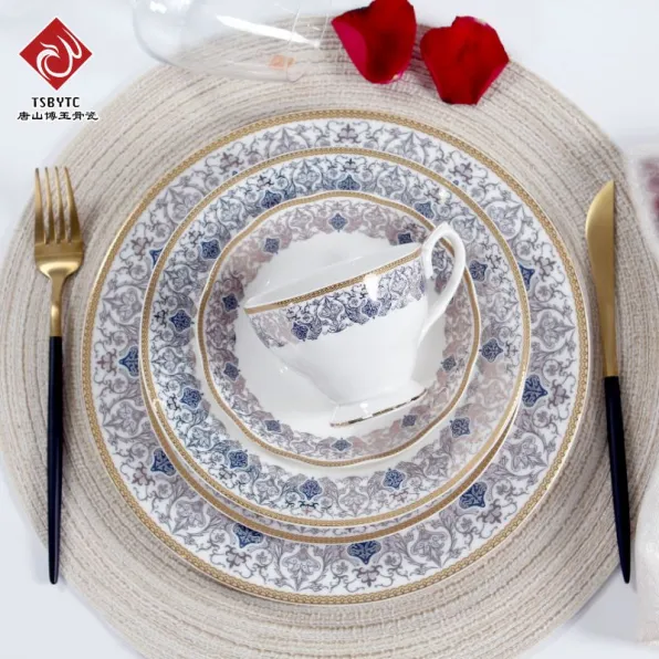 Ceramic Golden Design Bone China Dinner Set Tableware Round Dinnerware ...