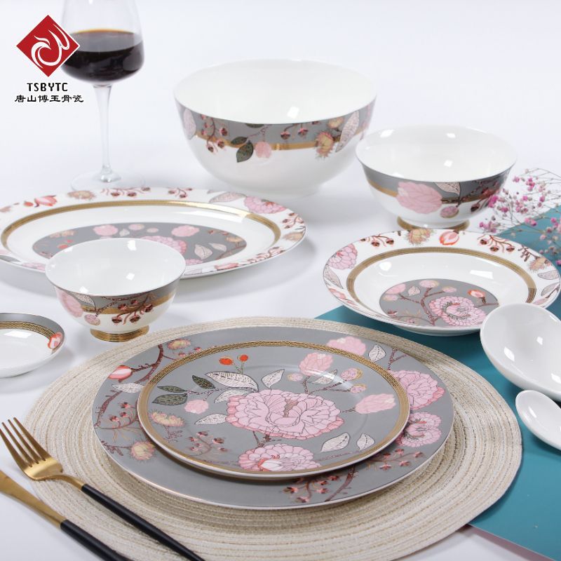 Ceramic Golden Design Bone China Bowl & Plate Tableware Round ...