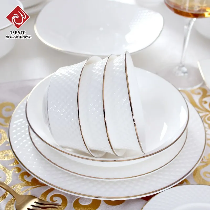 Ceramic Golden Design Bone China Dinner Set Tableware Round Dinnerware ...