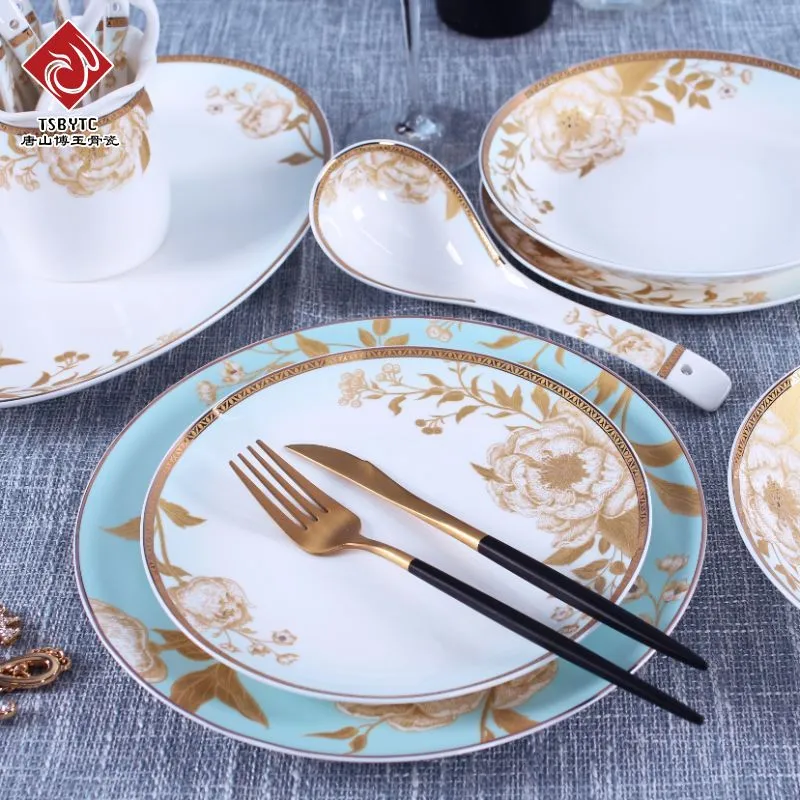 Ceramic Golden Design Bone China Dinner Set Tableware Round Dinnerware ...