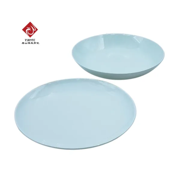 Bone china green color glaze plates
