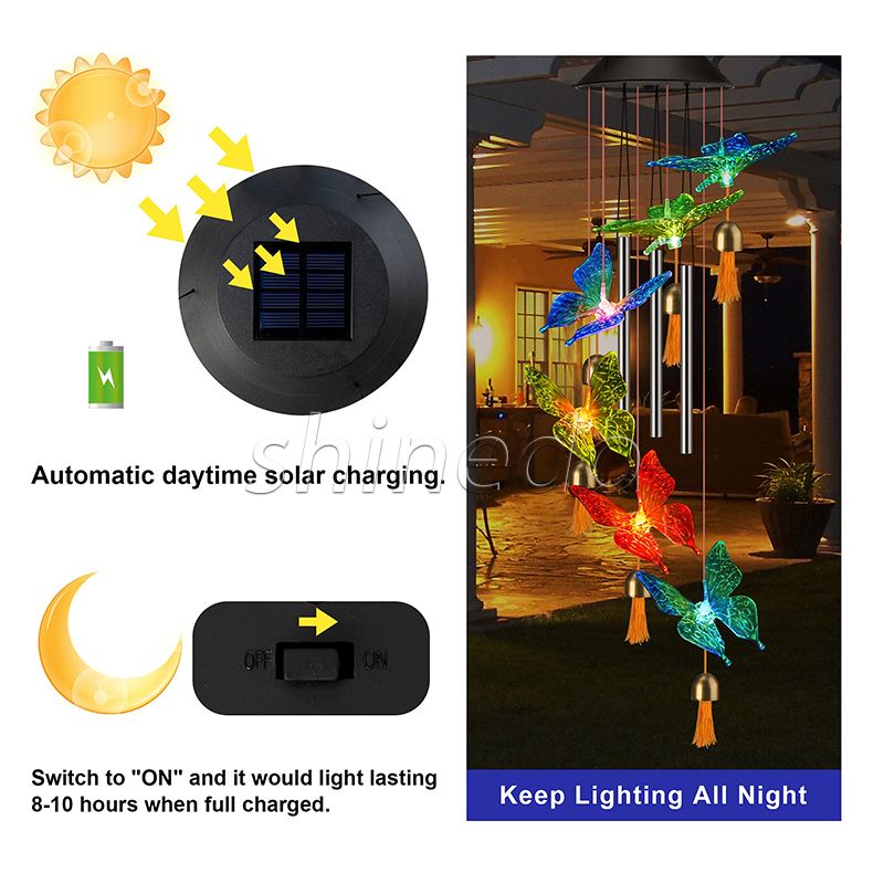 Solar Butterfly Wind Chimes with Bell