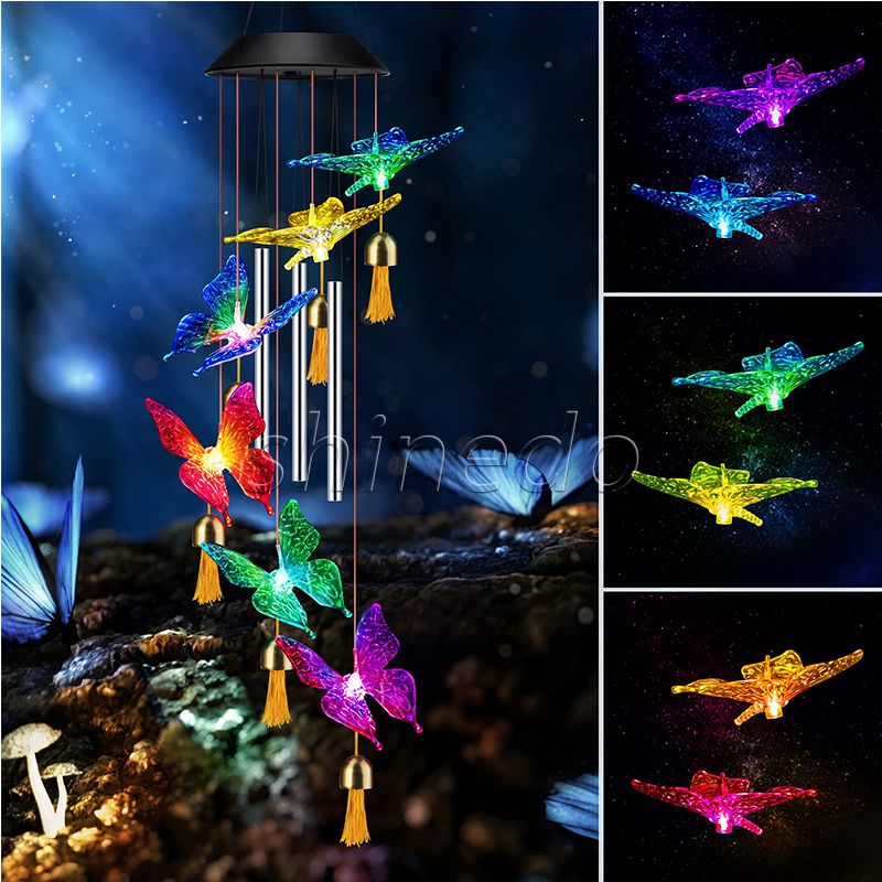 Solar Butterfly Wind Chimes with Bell