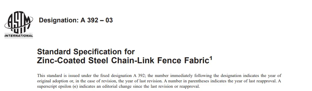 ASTM STANDARD CHAIN LINK MESH
