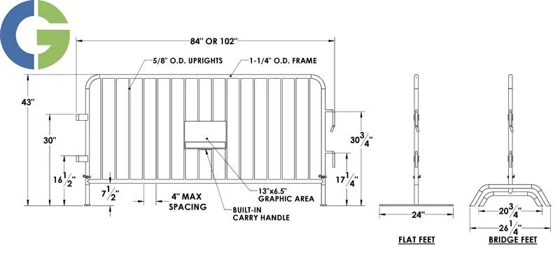 Pedestrian security barrier, crowd control barrier, Traffic Barriers