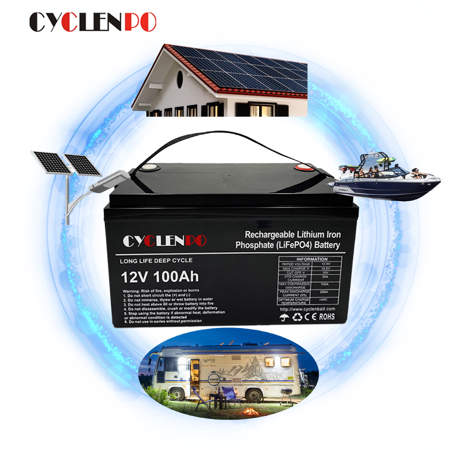 Cyclenpo 12v 100ah solar battery