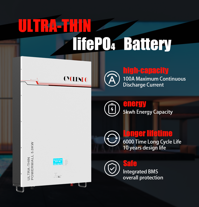 Ultra thin 48v lifepo4 powerwall battery