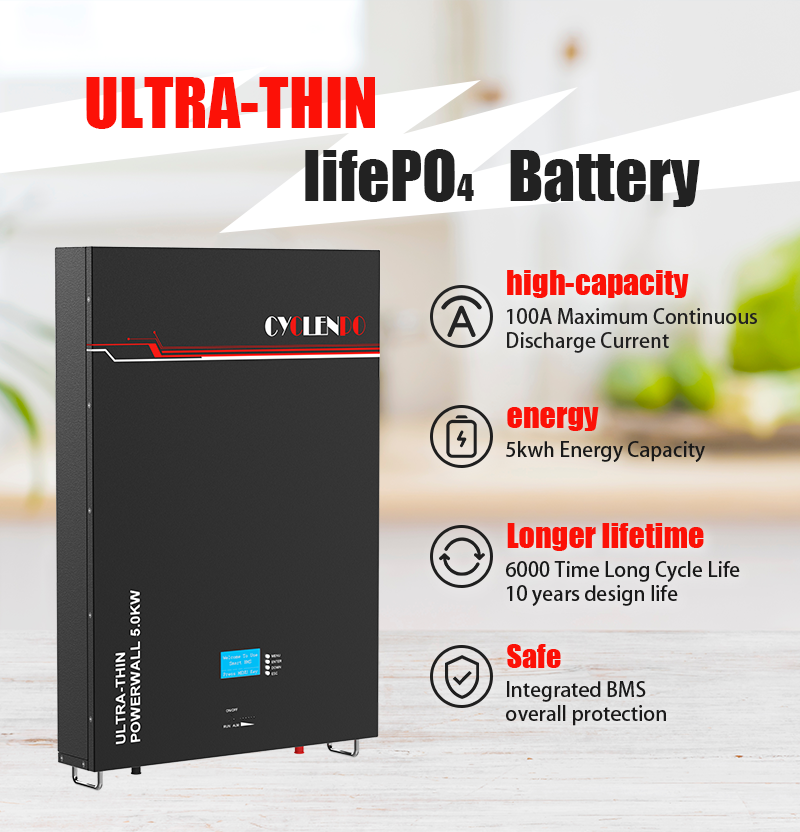 Cyclenpo ulltra thin 48v 100ah powerwall home battery