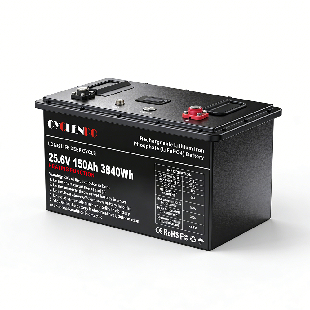 CYCLENPO 24V 150Ah LiFePO4 Battery for RV Marine Solar
