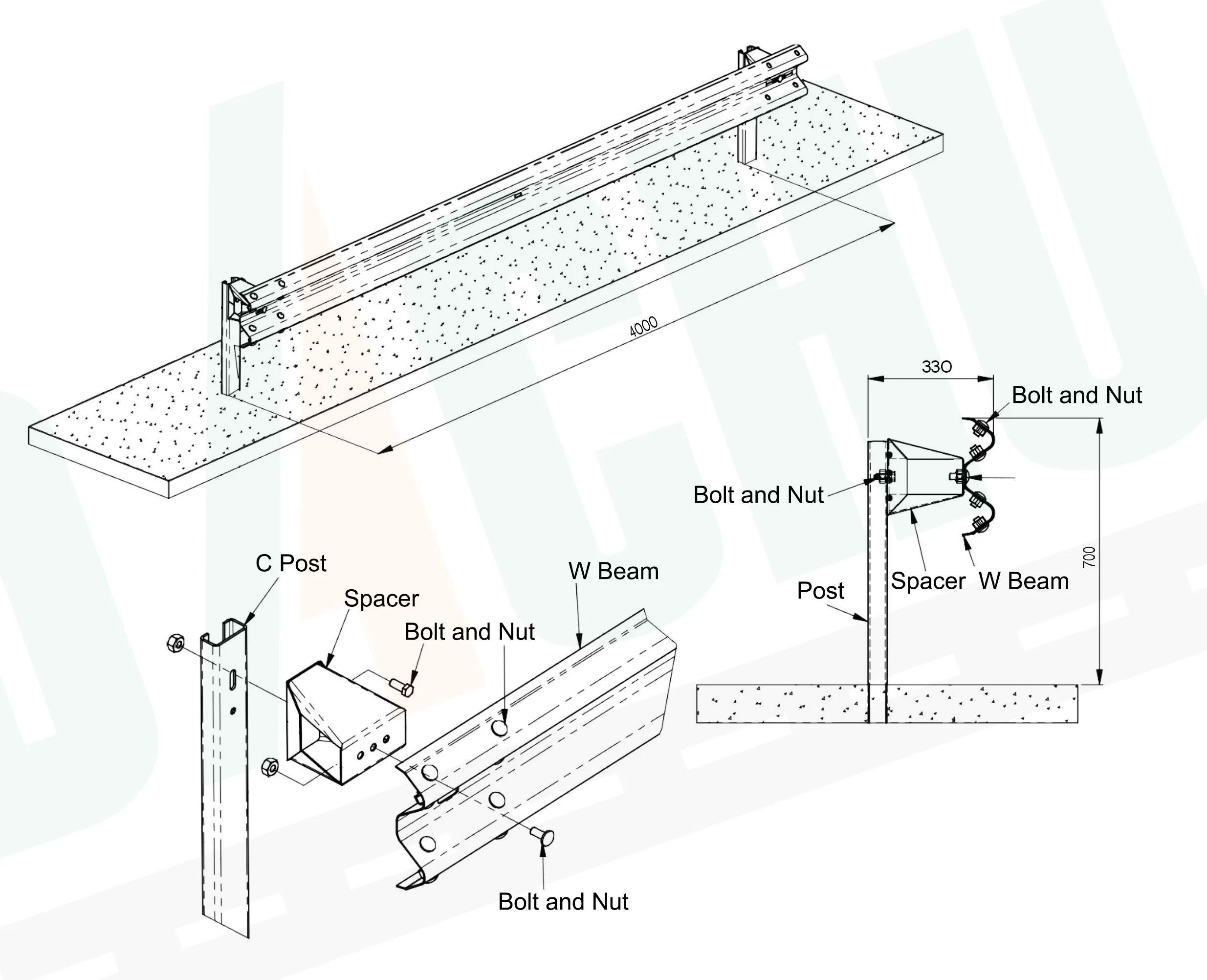 Highway Guardrail Spacer for GS4 and GS2 Traffic Barrier