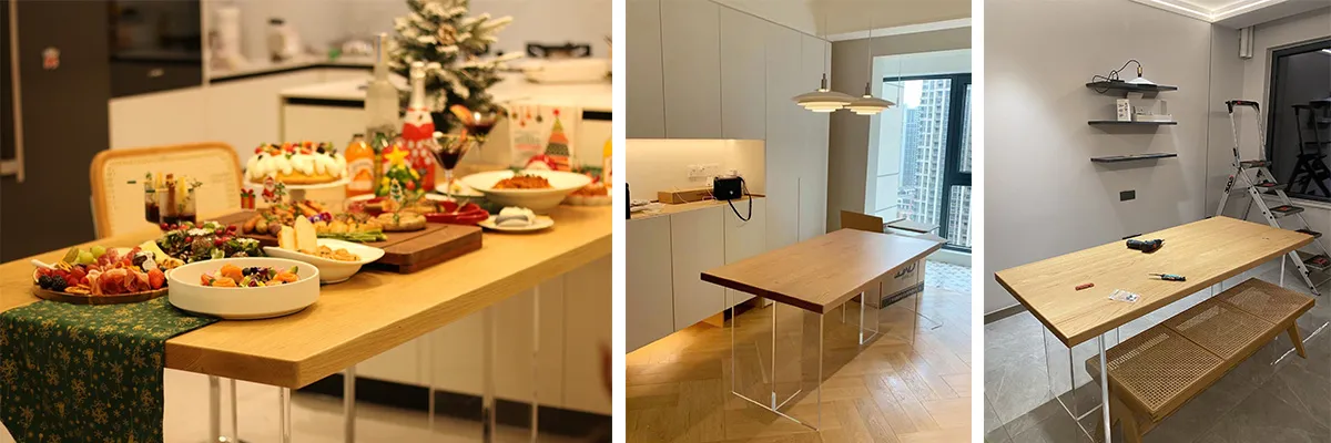 Solid Wood Acrylic Suspended Dining Table