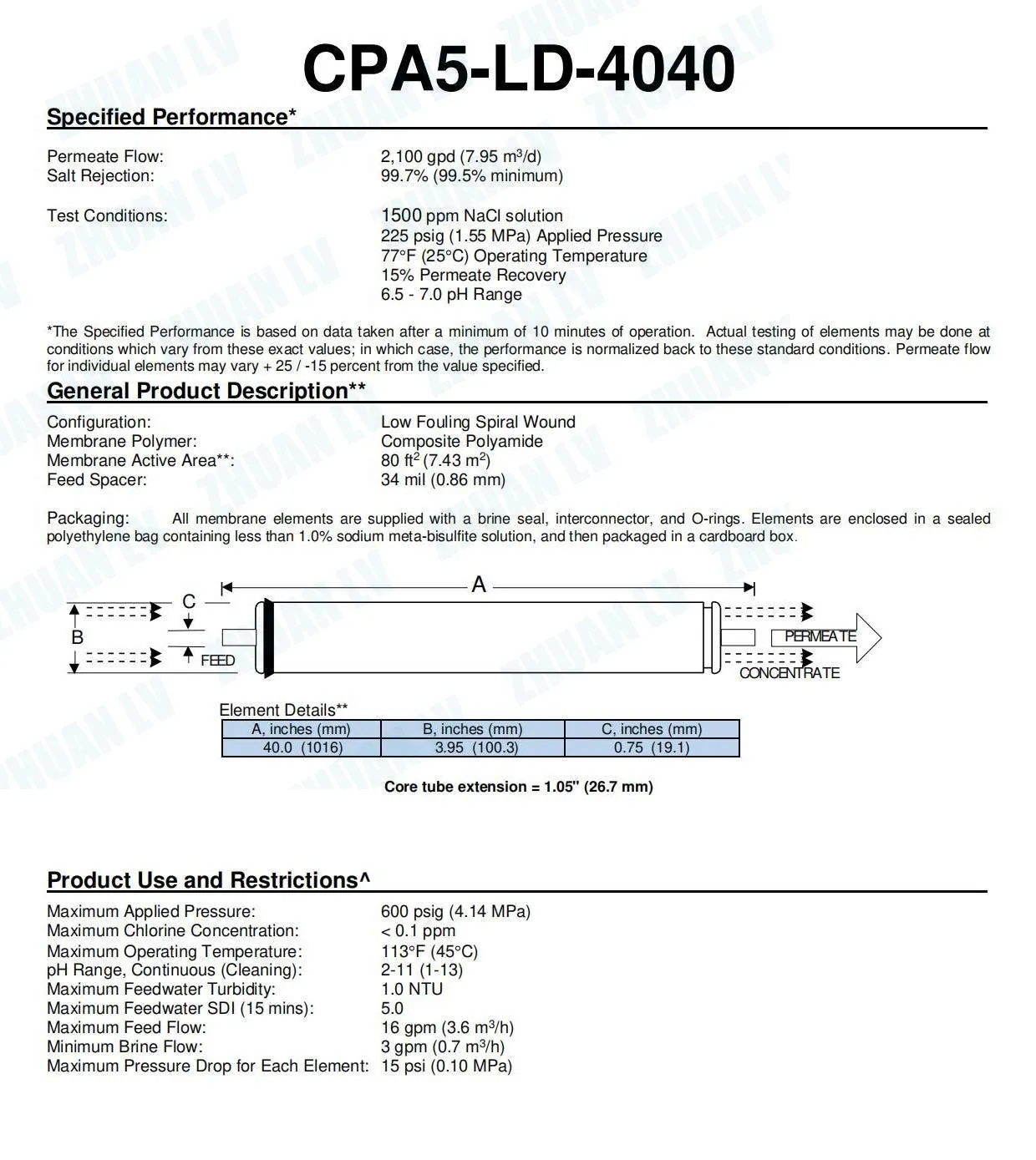 Professional CPA5-LD Reverse Osmosis membrane