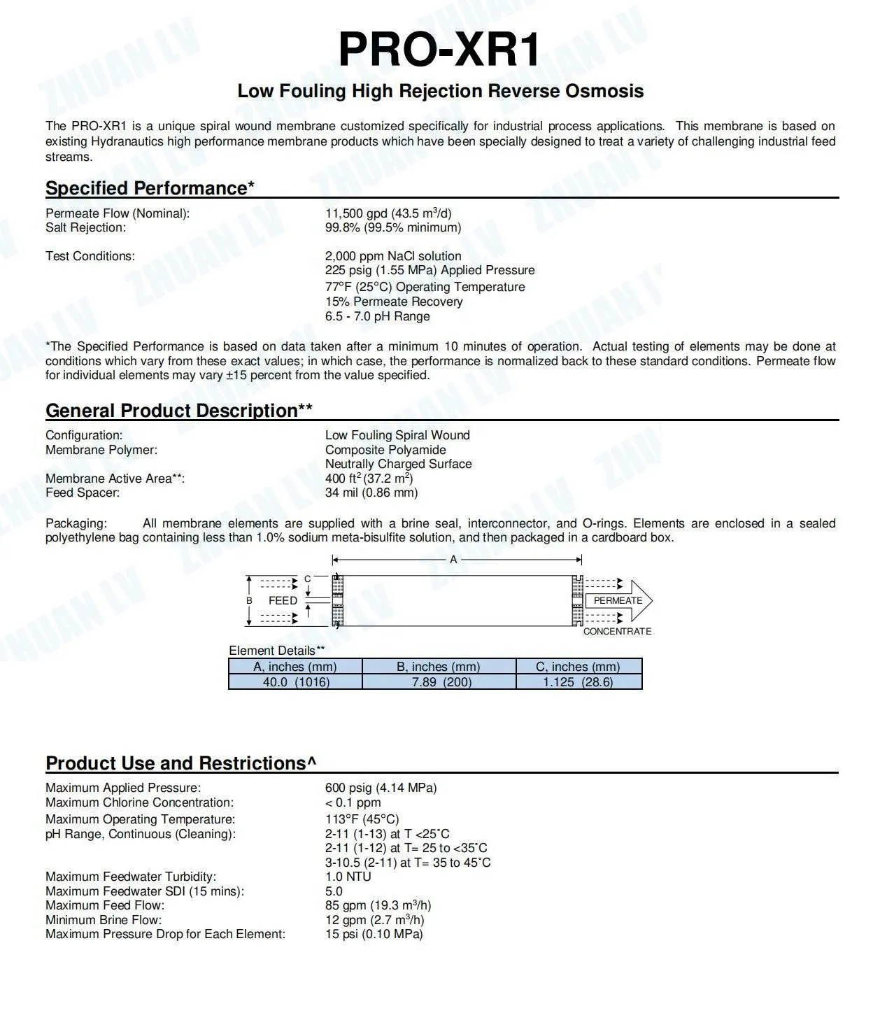 High Rejection Reverse Osmosis Membranes supplier