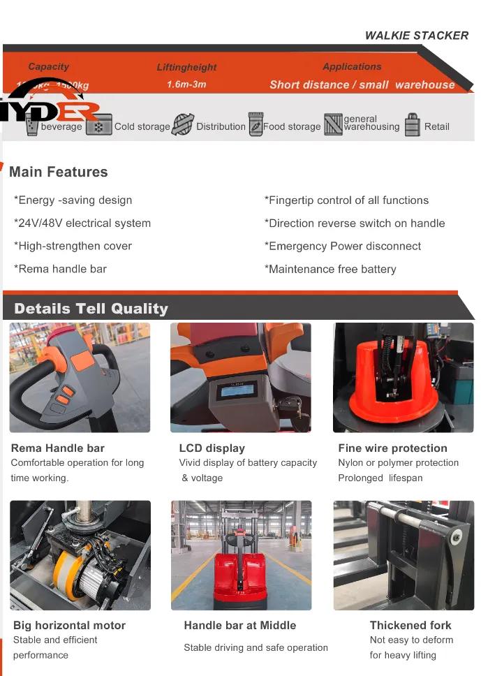 Walkie Pallet stacker, walkie stacker 1500kg, pallet stacker