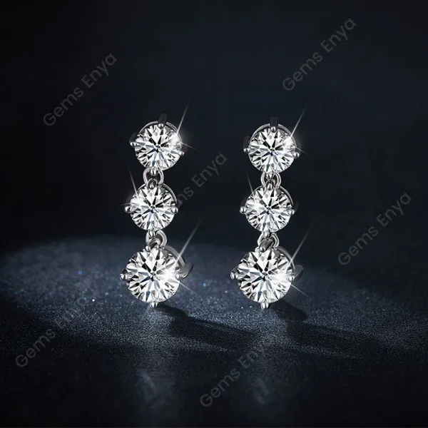 3 stone diamond earrings,3 stone earrings