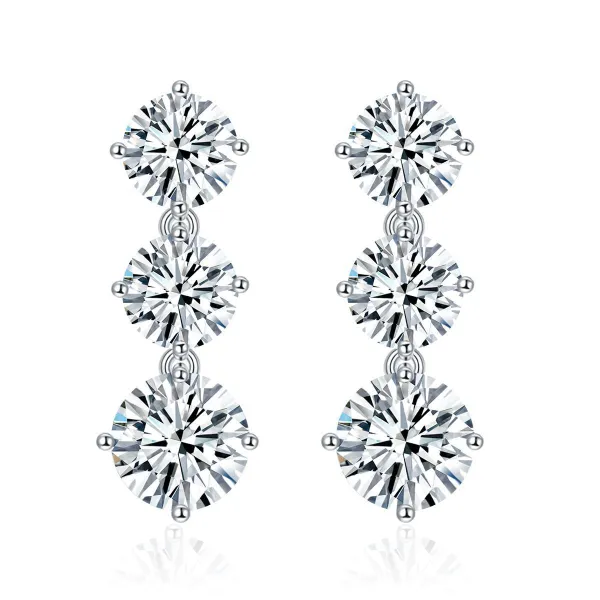 3 stone diamond earrings,3 stone earrings