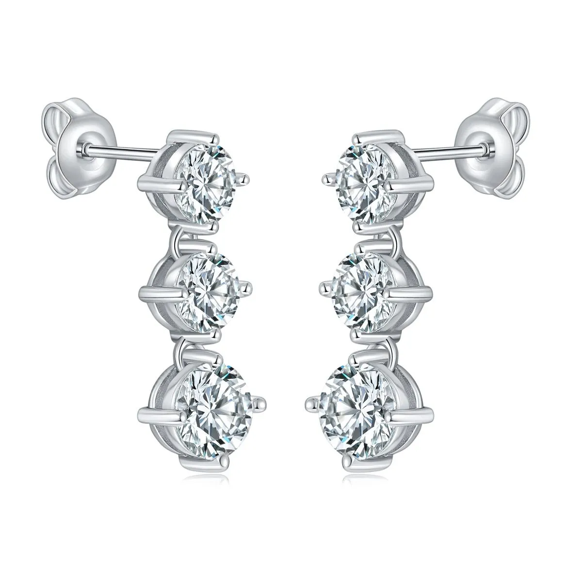 3 stone diamond earrings,3 stone earrings