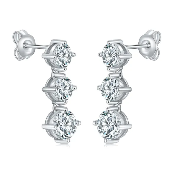 3 stone diamond earrings,3 stone earrings
