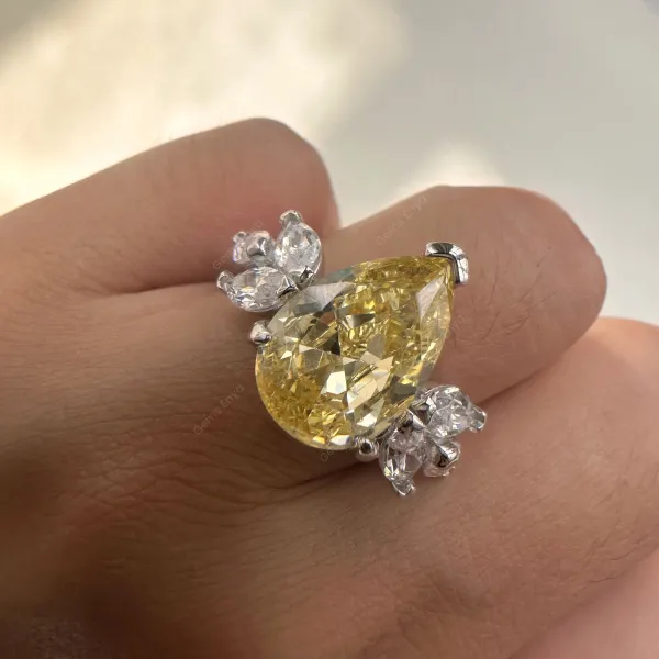 yellow stone ring, pear cut engagement ring, bow ring