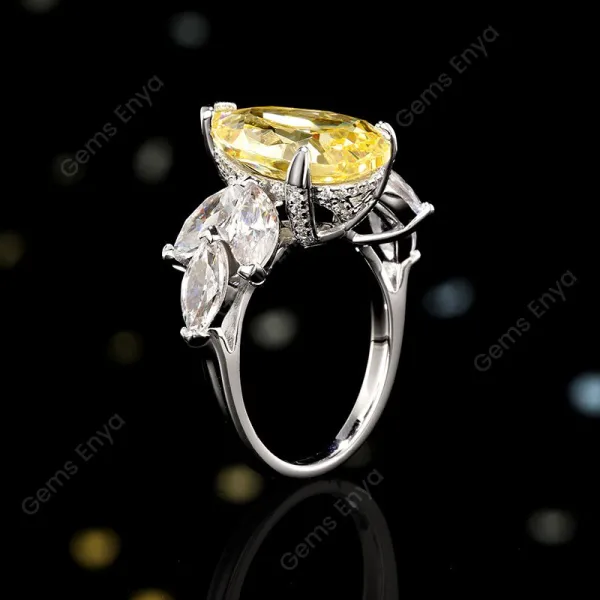 yellow stone ring, pear cut engagement ring, bow ring