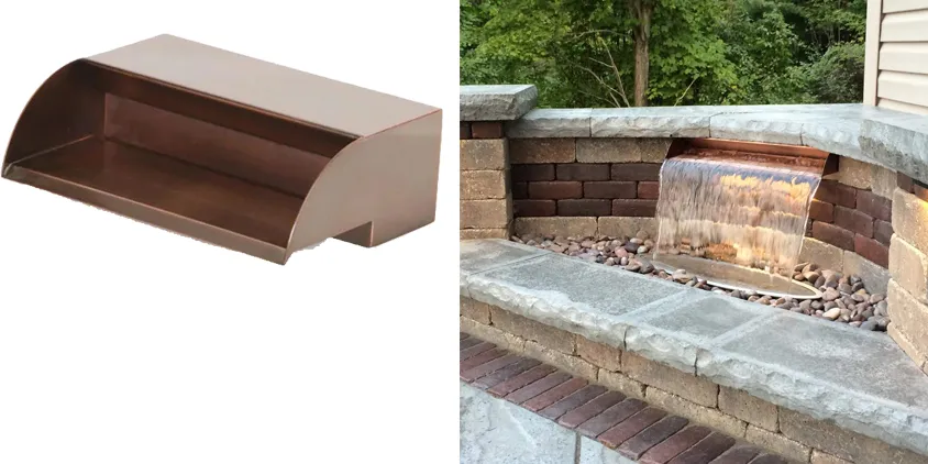 scuppers for pools,scupper water feature,copper pool scuppers
