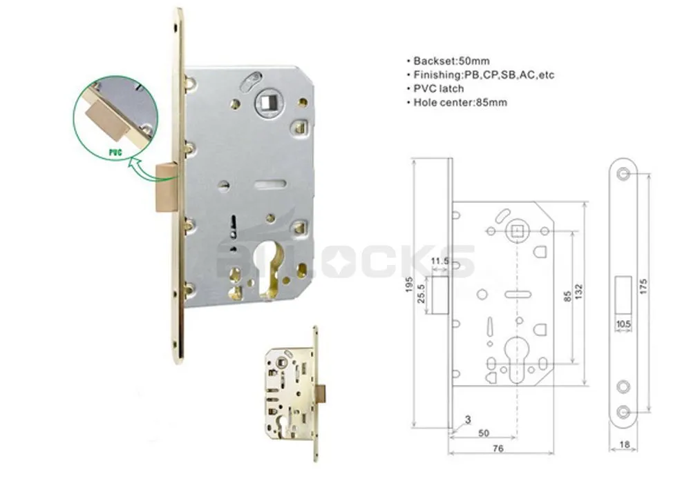 Mortise Door Lock body ABS latch 410C PVC