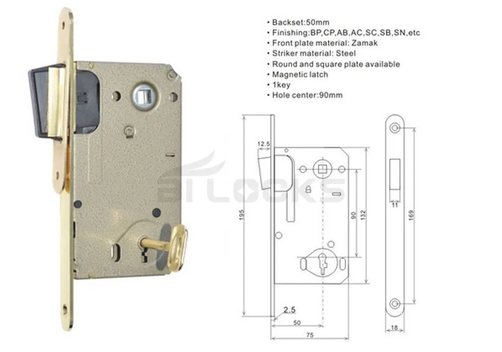 mortise door lock body magnetic-latch-9050K key hole