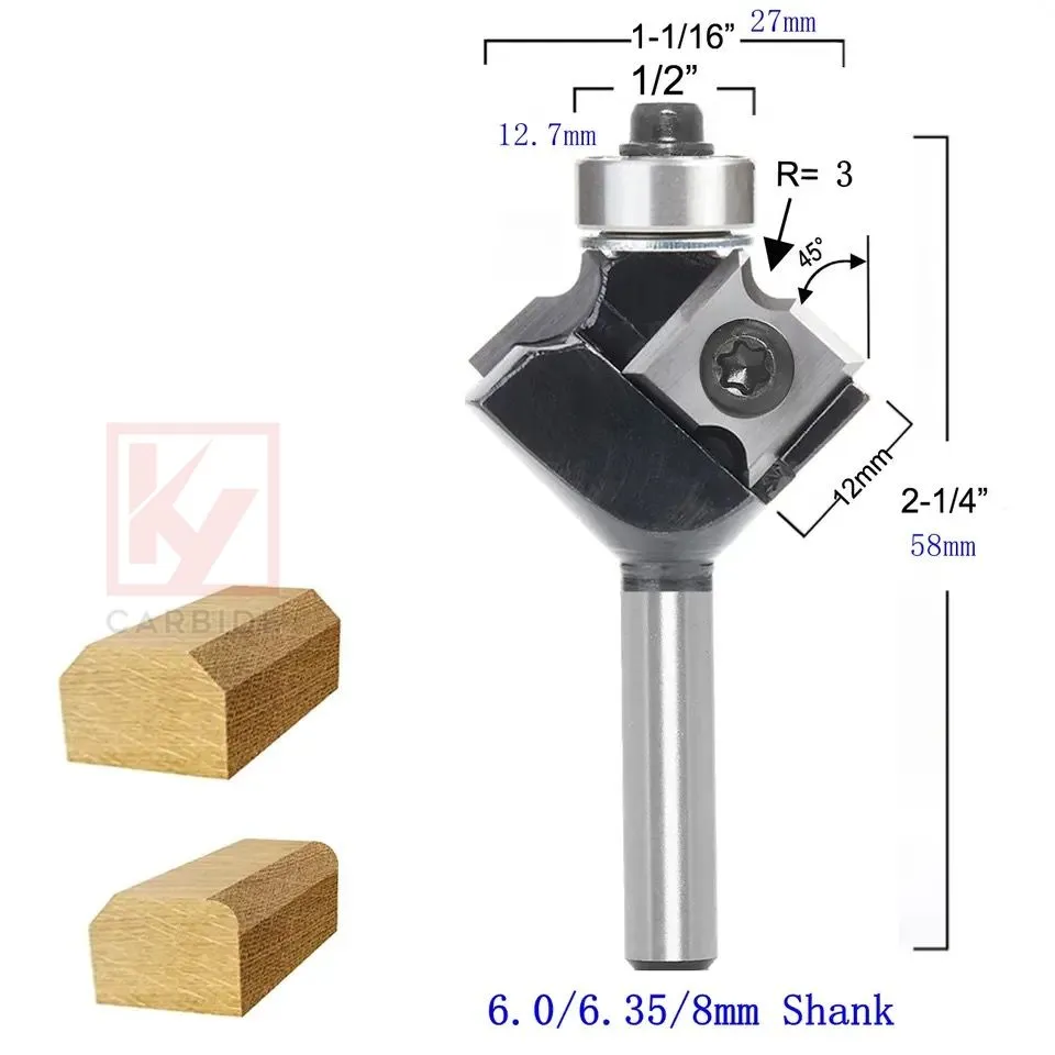 90 Degree Roundover Bit with Insert Knives