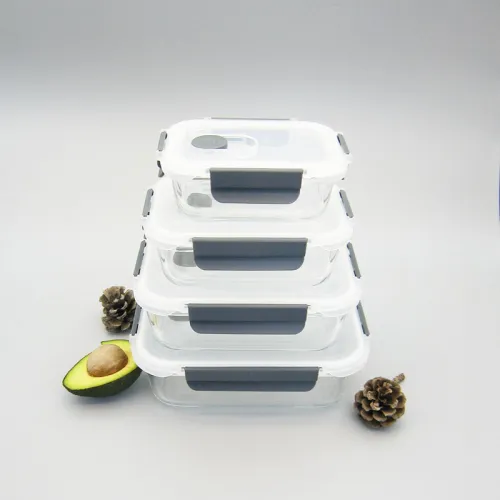 Glass Food Storage Container with vented PP lid and silicone sleeve