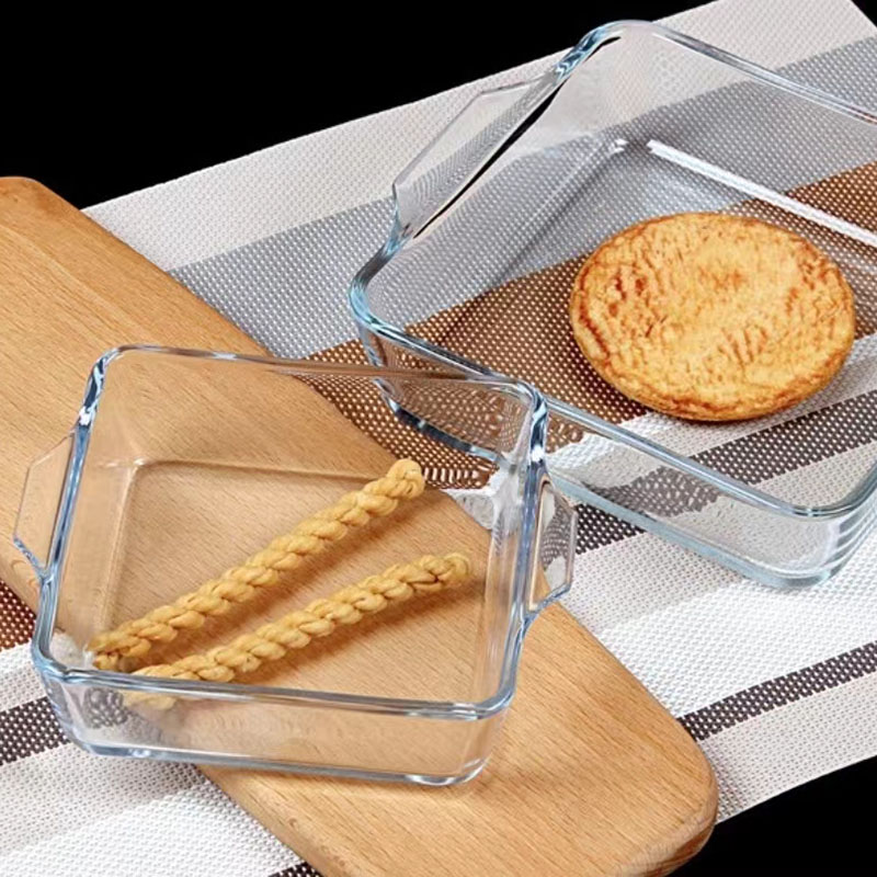 high borosilicate square glass baking plate with handle