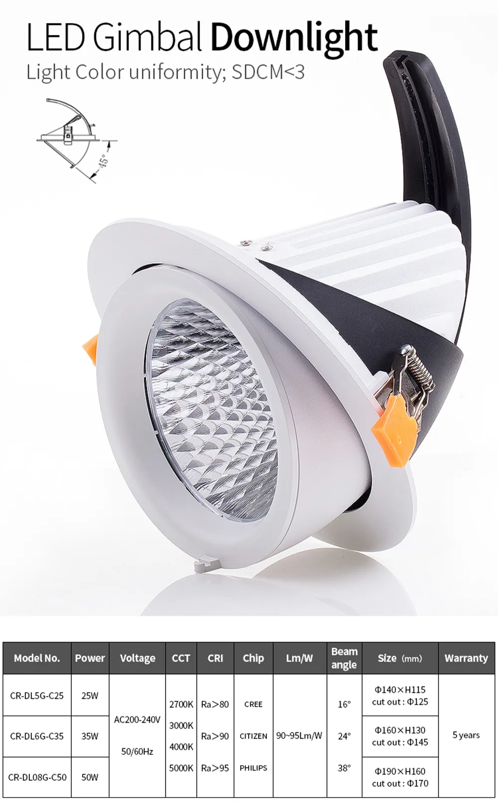 LED Shop 50W Gimbal Downlight