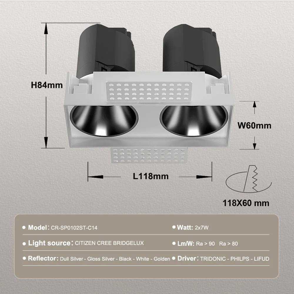 24W Trimless Double Head Spotlight
