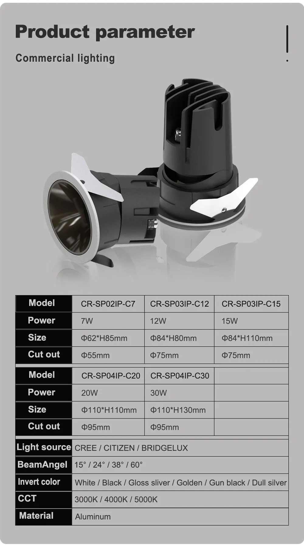 7W led spotlight