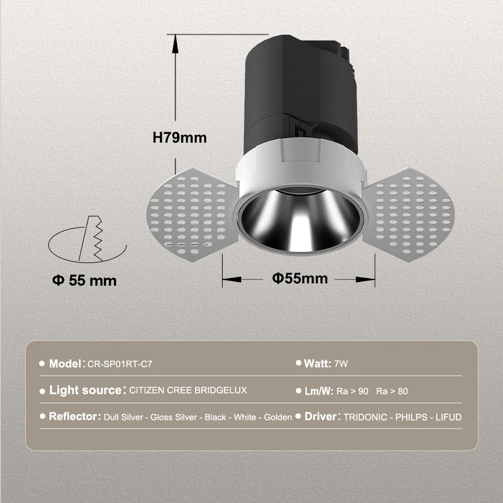 12W Round Trimless Square Spotlight