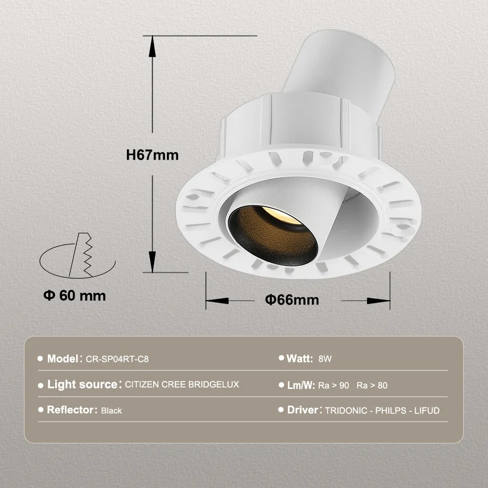 8W Trimless Adjustable LED Spotlight