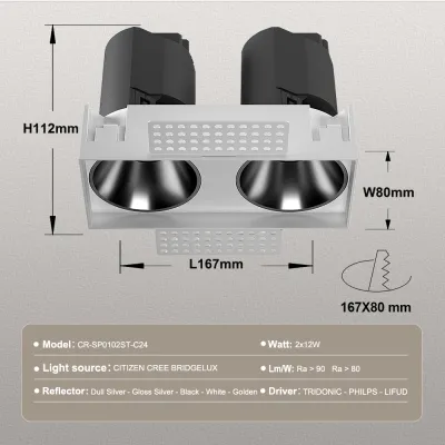 24W Trimless Double Head Spotlight