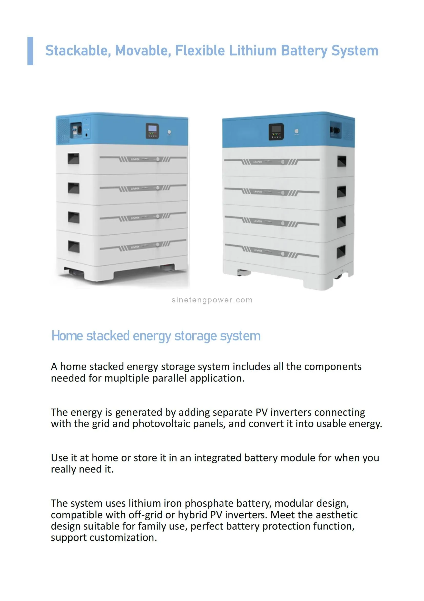 Stackable Movable Flexible Lithium Battery System