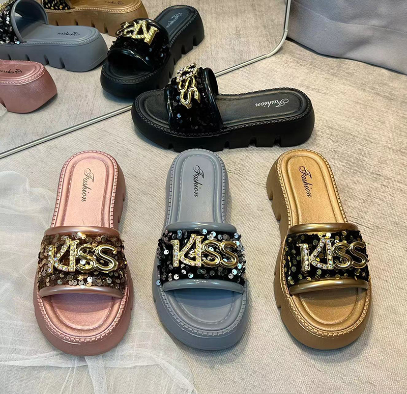 Sparkling classy slippers ,pvc color sole slippers,slippers for ladies
