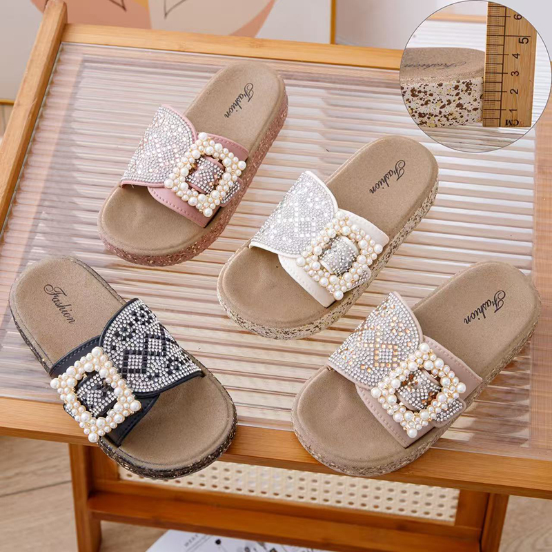 sparkling diamond slippers,summer girls slippers,buckle thick soled