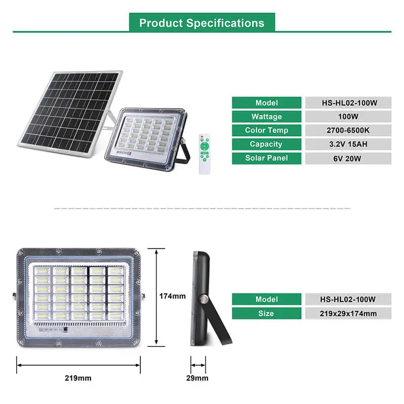 HS-HL02 Solar Flood Light（3 Colour temperature）50W / 100W 200W