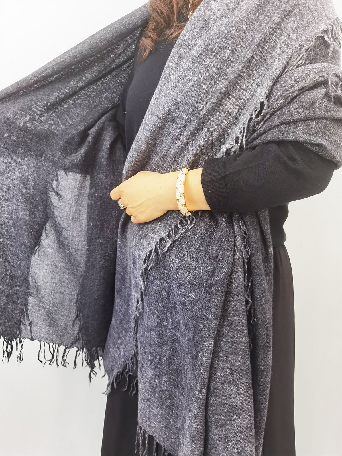 Women's cashmere worsted shawl with drop printing rolled edges