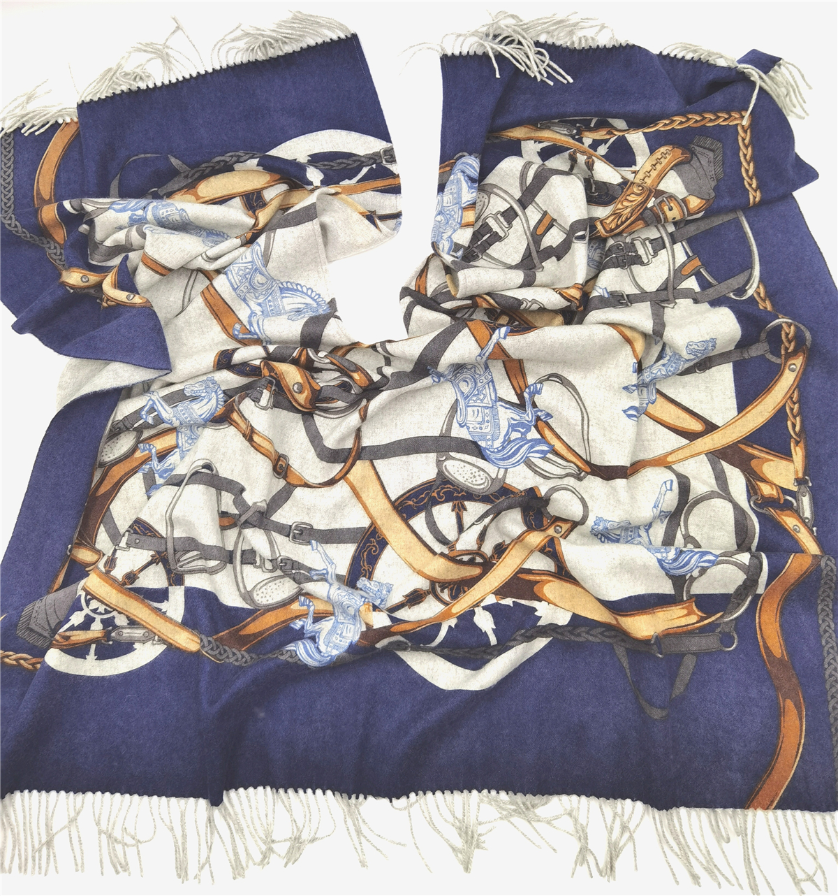 Women's cashmere woven poncho capelet with Belts printing