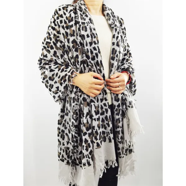 Women's woolen woven shawl with leoaprd prints