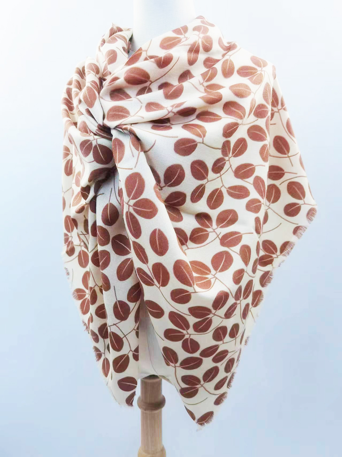 Women's woolen woven shawl print leave for Spring/Summer