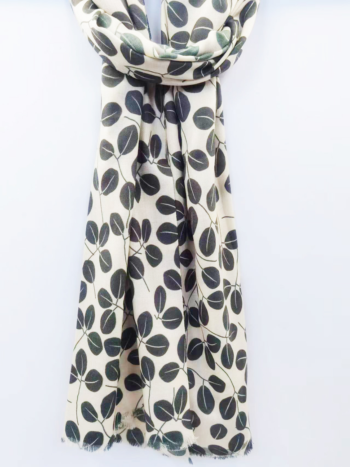 Women's woolen woven shawl print leave for Spring/Summer