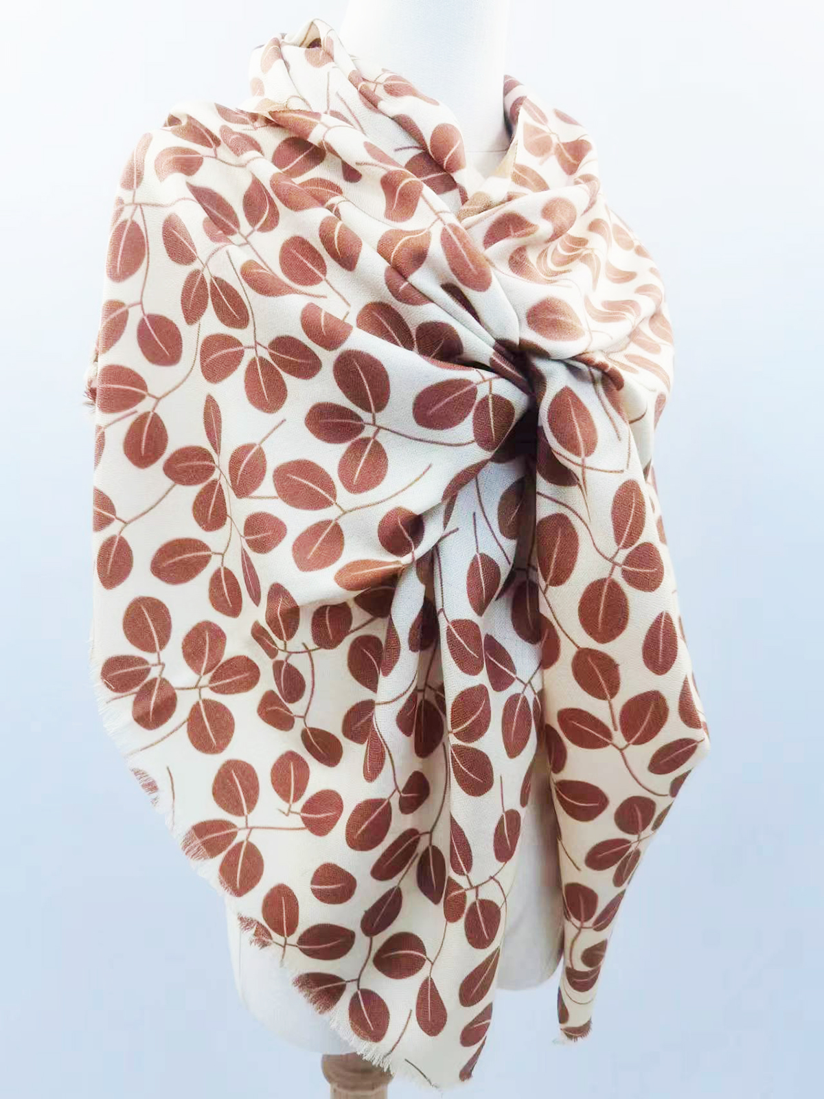 Women's woolen woven shawl print leave for Spring/Summer