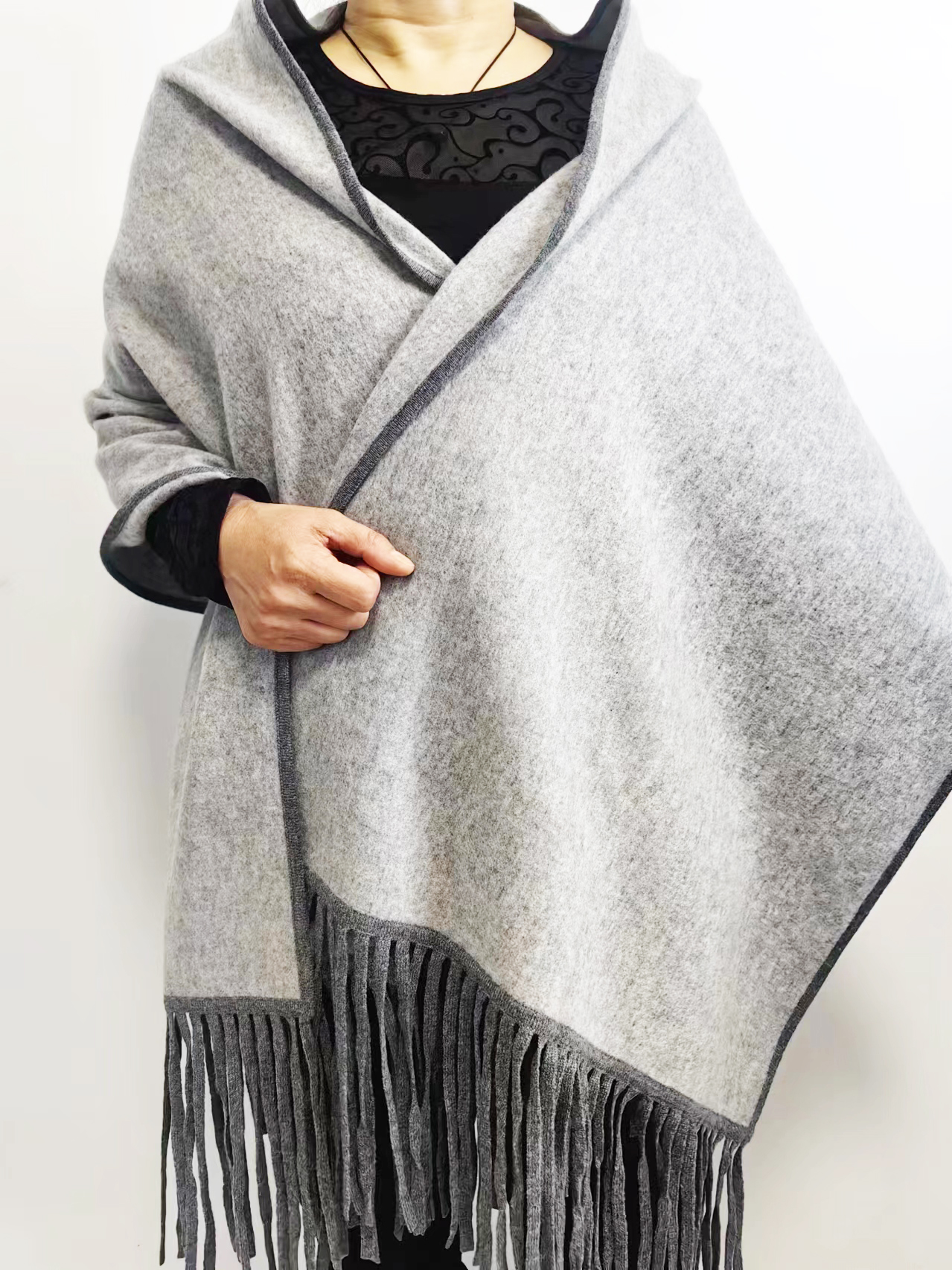 Fashion woven shawl with long fringe