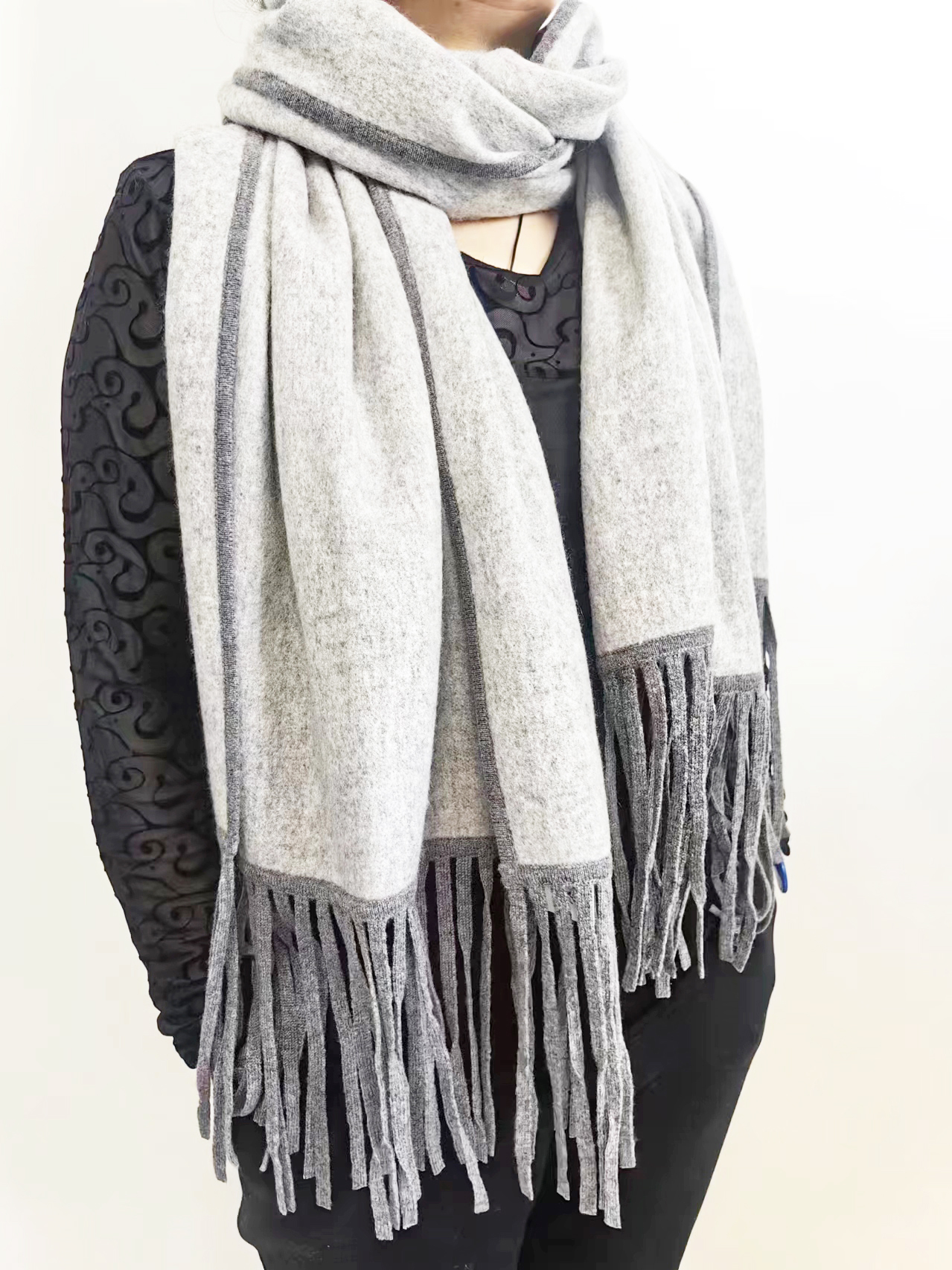 Fashion woven shawl with long fringe
