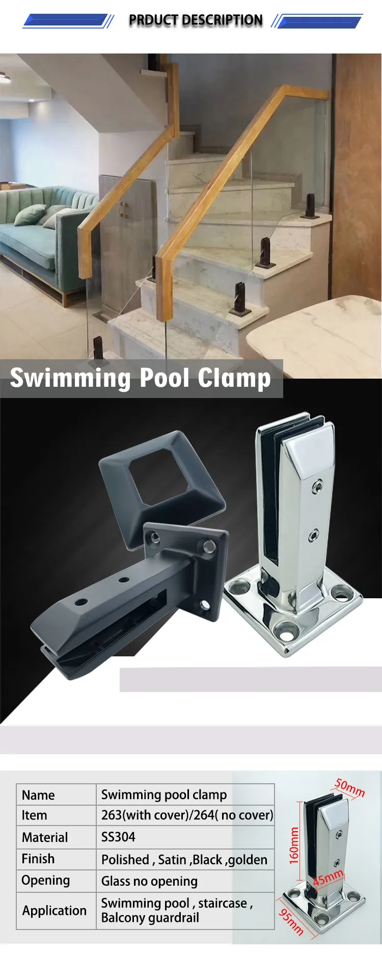 Glass Balustrande Handrail Railing Spigot