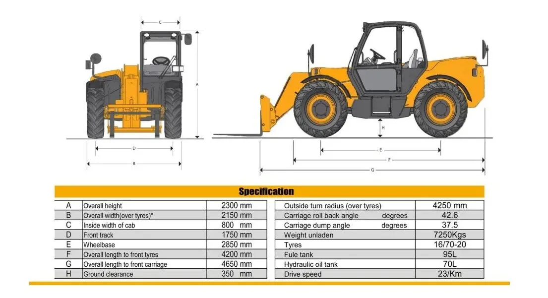 Lift 7.0m 3 Tons Telehandler Forklift